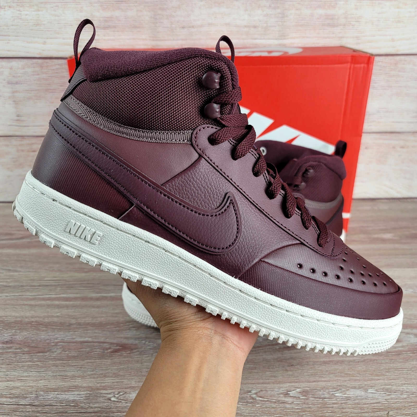 NEW Nike Court Vision Mid Top Shoes Men Size 10.5 Burgundy Athletic ...