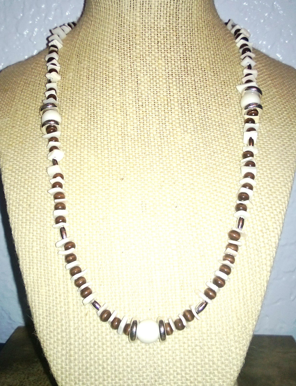 Men's Cherry Wooden Beads with Pucca Shell and White ,Silver Accents ...