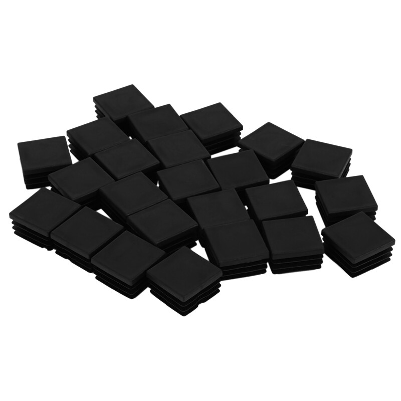 24 Pcs 30mm x 30mm Plastic Ribbed Square End Caps Tube Insert Black ...