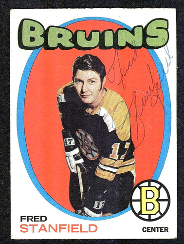 FRED STANFIELD {d-2021} Boston Bruins Signed 1971-72 Topps Hockey Card ...