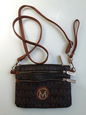 Milan M Signature monogram logo Crossbody Bag purse brown mustard | eBay