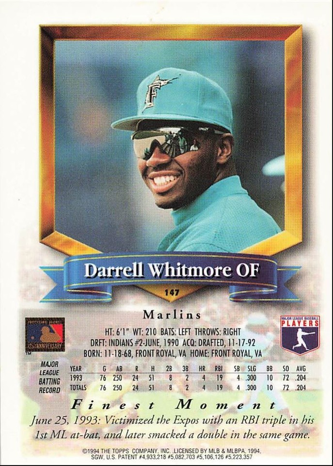 1994 Finest Darrell Whitmore Florida Marlins #147 | eBay