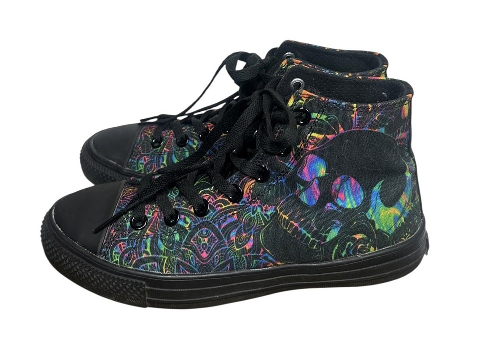 Raad Shop Colorful Skull Roses Canvas High Tops Punk Skater Womens 8 ...