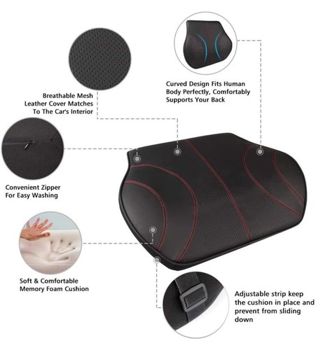 Au-Kee Back Support Pillow Leather Memory Foam for Car/chair Lumbar ...