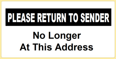 50x Return to Sender Labels Not Known At Address Self Adhesive Stickers ...