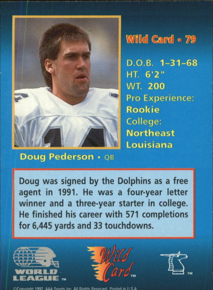 1992 Wild Card WLAF #79 Doug Pederson FIRST CARD! - NM-MT | eBay