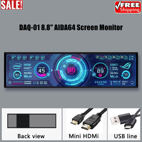 DAQ-01 8.8" 1920x480 AIDA64 Display Monitor PC Hardware Temperature ...