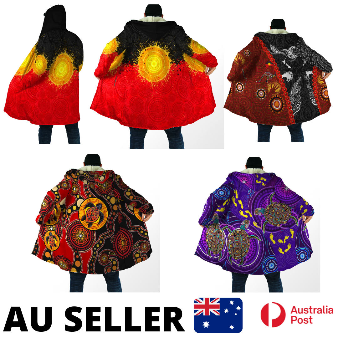 Sherpa Lined Aboriginal Indigenous Art 3D Printed Jacket Hooded Cloak ...