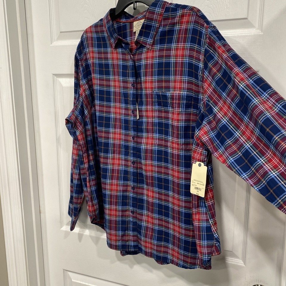 Ladies 2X shirt~blue Plaid Cotton-St John’s Bay-long sleeves-NWT | eBay