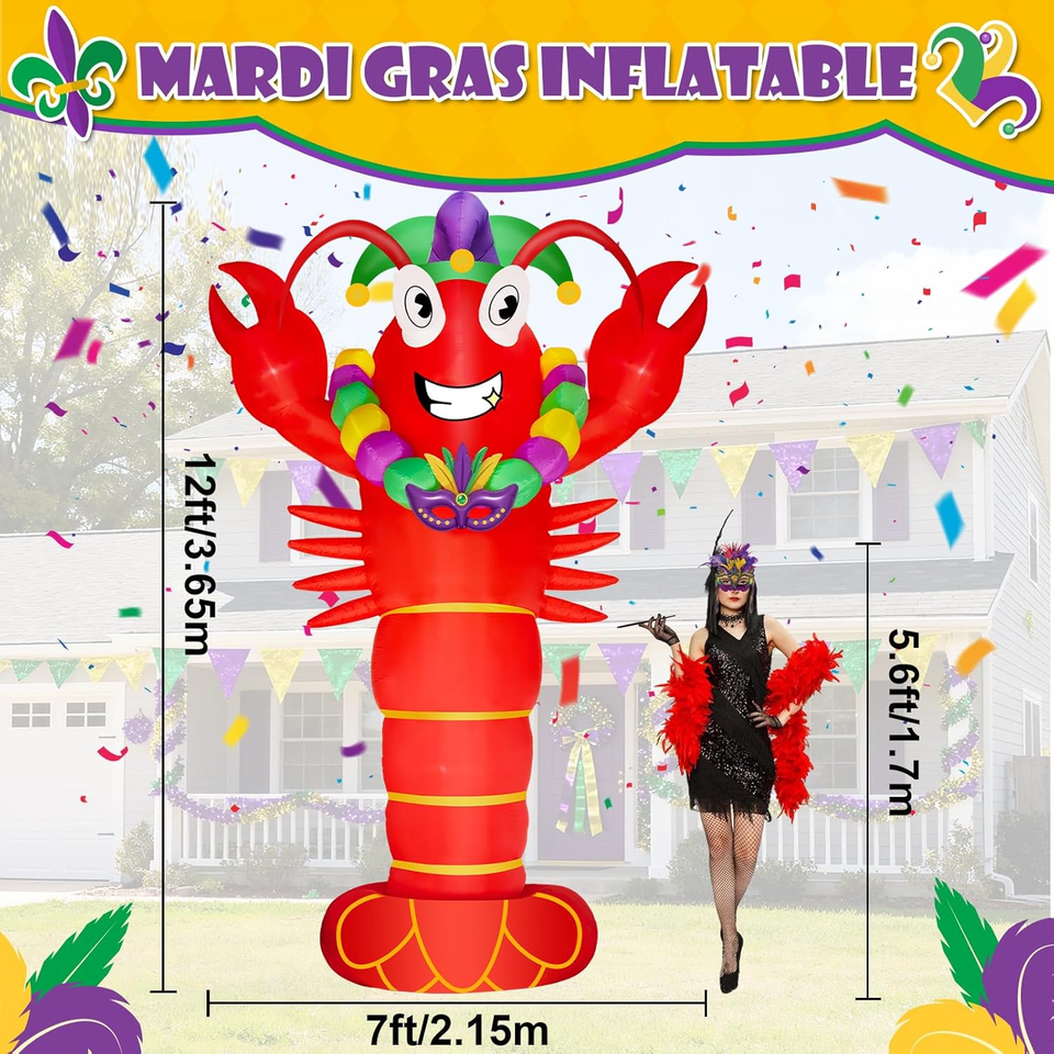 12FT Mardi Gras Inflatable Yard Decorations, Inflatable Crawfish with ...