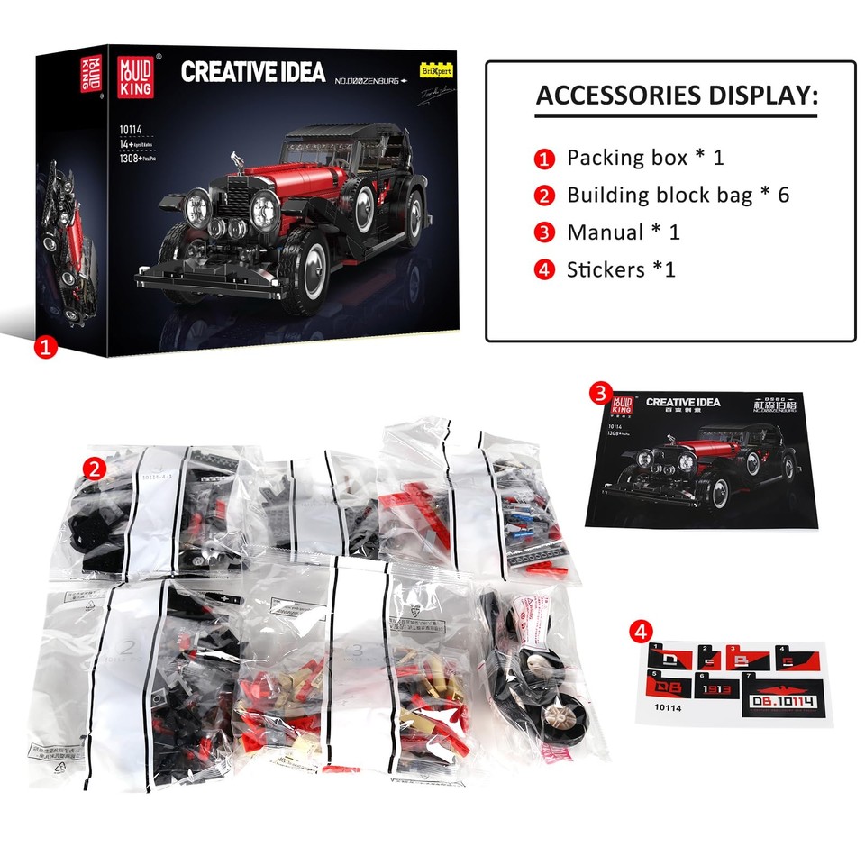 10114 Classic Cars Building Kits, MOC Vintage Car Model Building Blocks ...