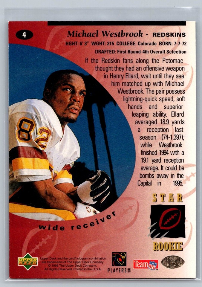 1995 UPPER DECK STAR ROOKIE CARD # 4 Michael Westbrook - Washington ...