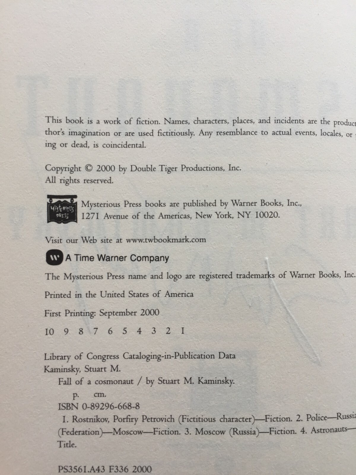 SIGNED & NEW - FALL OF A COSMONAUT by Stuart M. Kaminsky (2000 ...