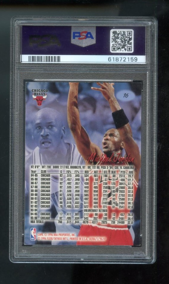 1996-97 Fleer Ultra #16 Michael Jordan PSA 7 Graded Basketball Card NBA ...