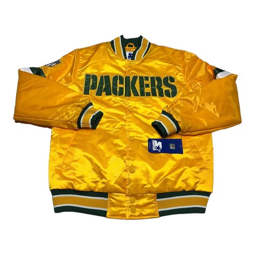 Starter Green Bay Packers Jacket Mens L Yellow NFL Football Faux Satin ...