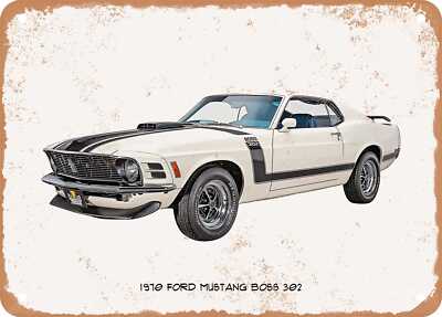 Classic Car Art - 1970 Ford Mustang Boss 302 Oil Painting - Rusty Metal ...