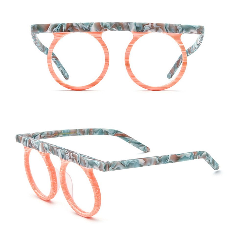 Round Frosted Plate Eyeglass Frames Mixed-color Eyebrow Spectacles ...