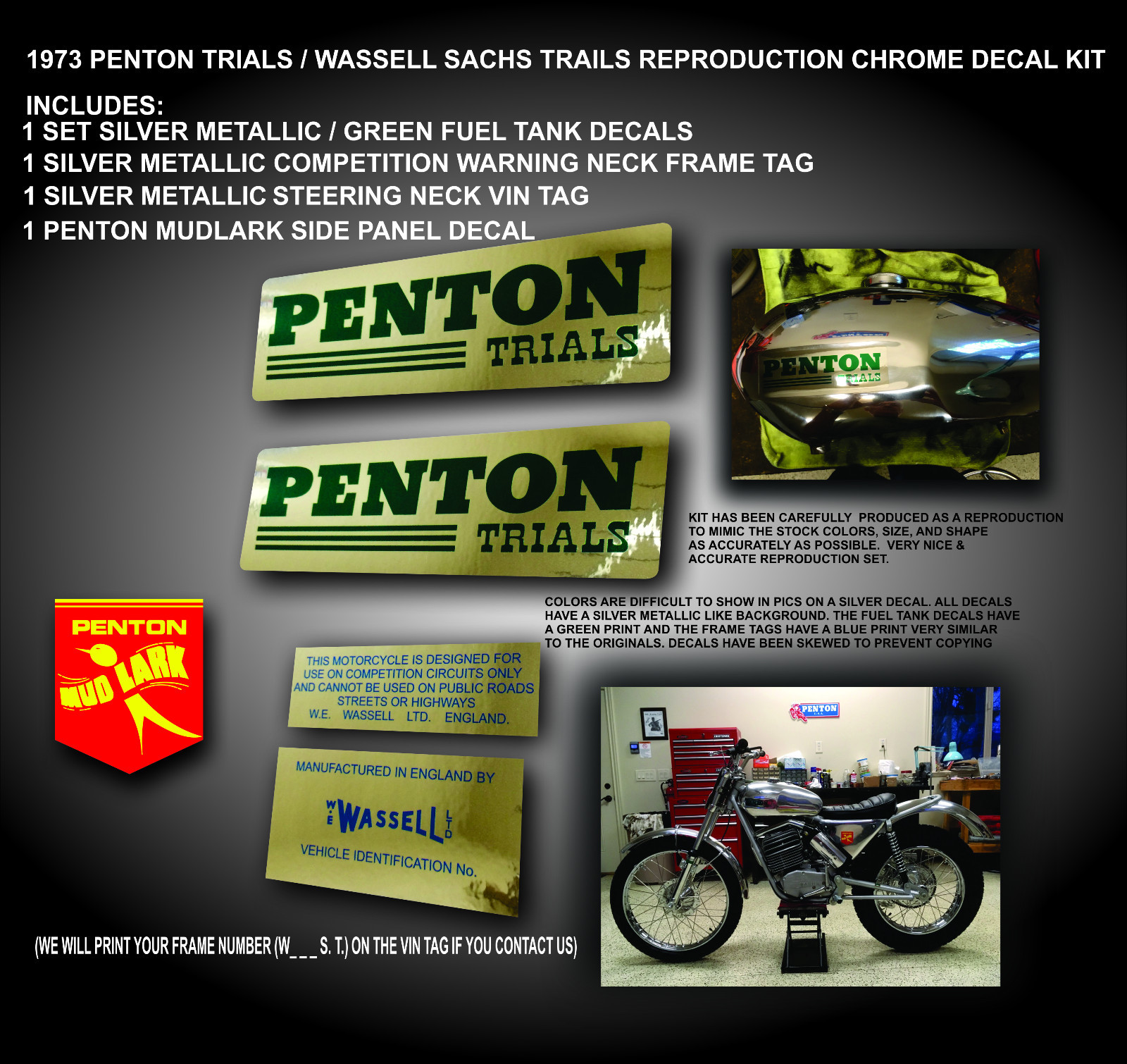 1973 Penton Trials, Wassell Sachs, Mudlark, Fuel Tank, Vin Decal ...