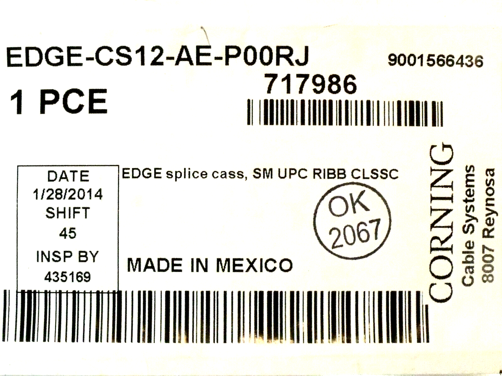 NIB Corning 717986 EDGE-CS12-AE-P00RJ 12F Edge Splice Cassette | eBay