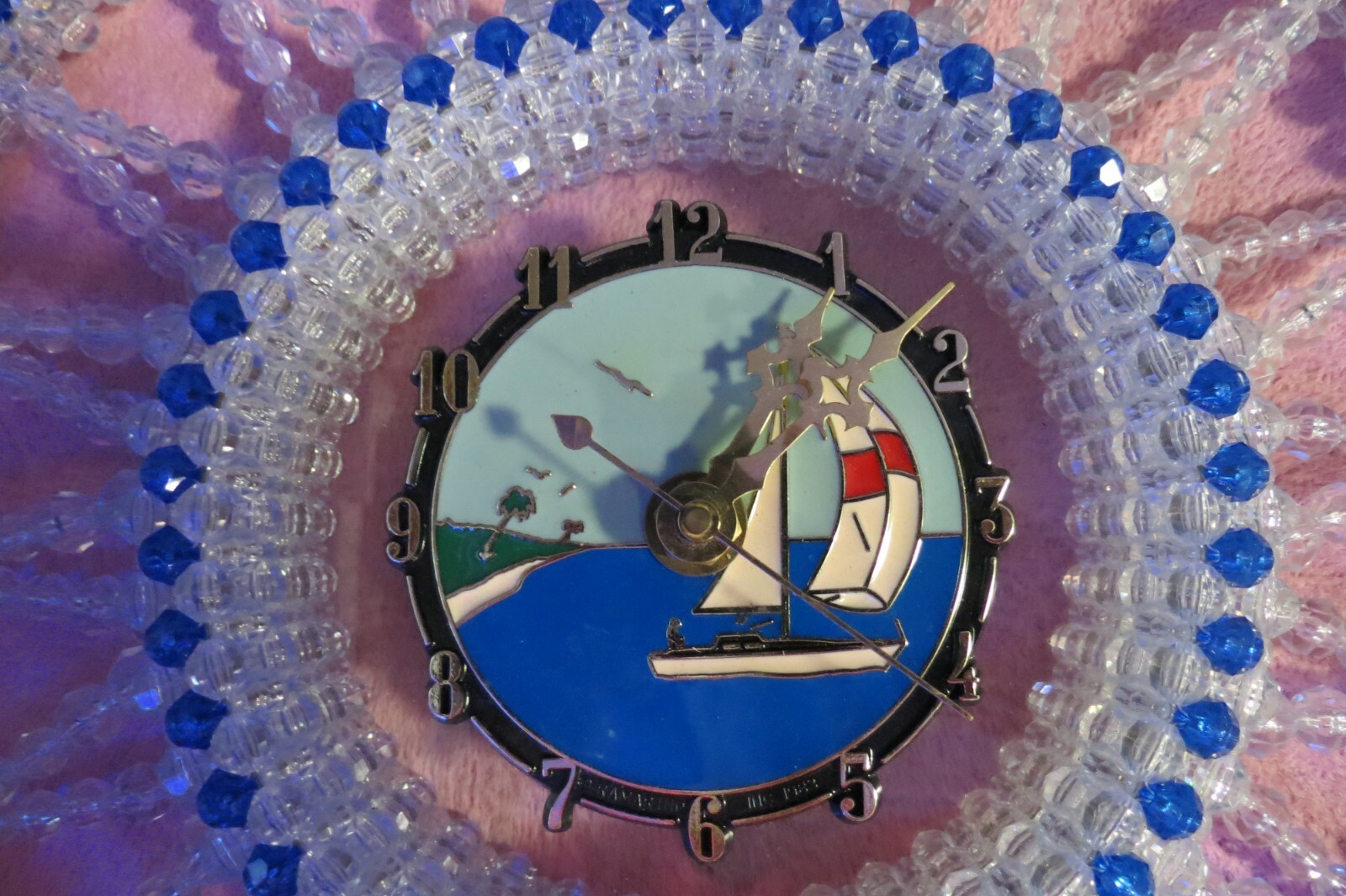 Sailboat Clock Handmade Plastic Beaded Clock 12" Diameter Battery ...