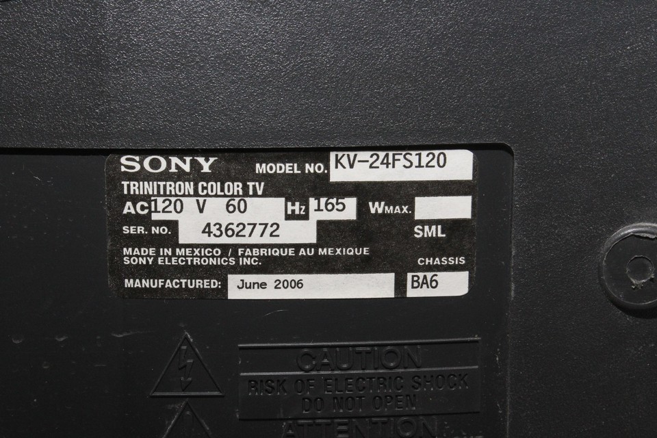 Sony Trinitron KV-24FS120 24" CRT TV RetroGaming Television No Remote ...