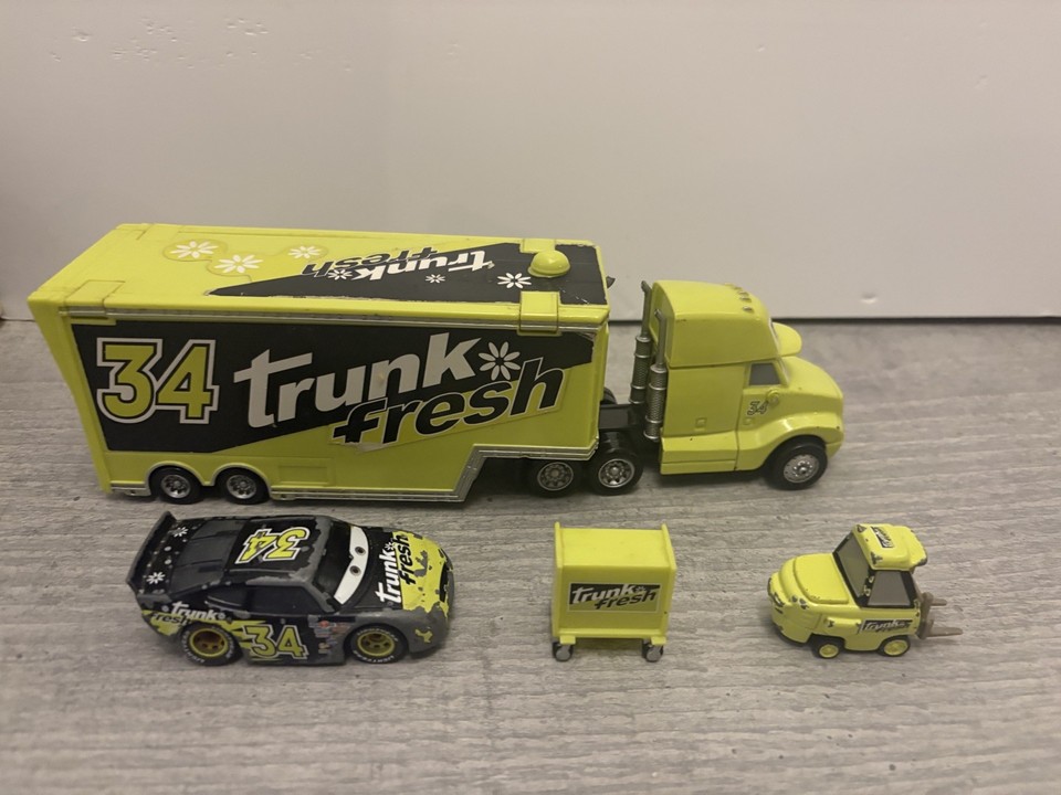 Disney Pixar Cars Trunk Fresh 34 Hauler Truck And Racer | eBay UK