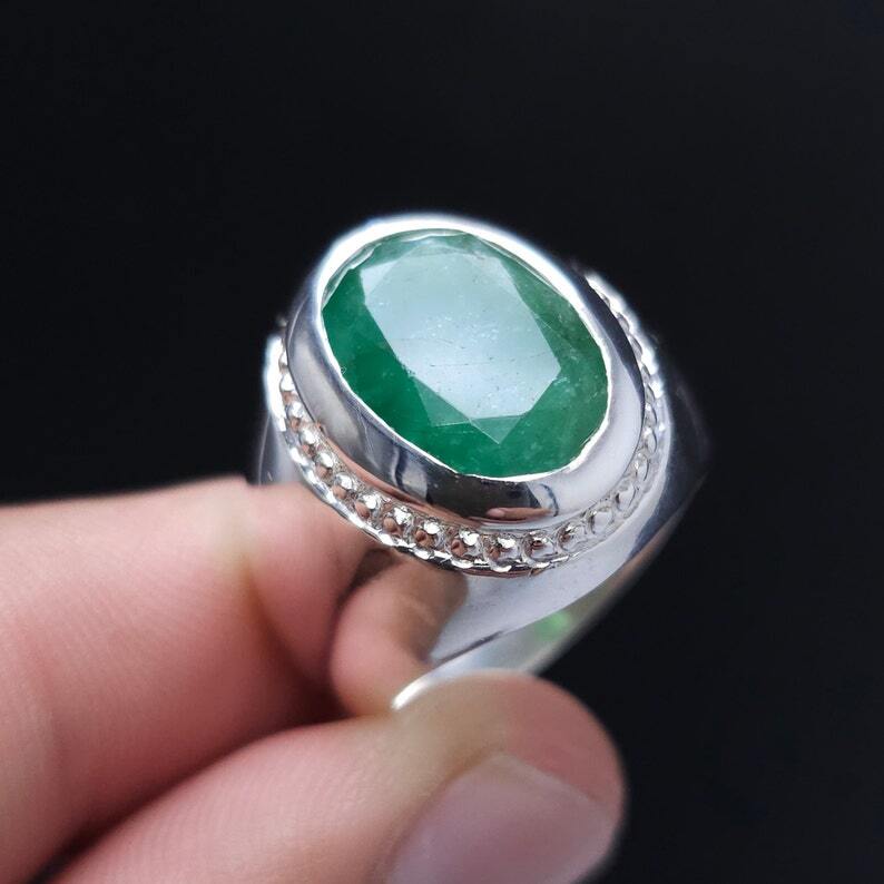 Very Big Emerald Ring Natural Emerald Ring for men Zamurd ring Silver ...