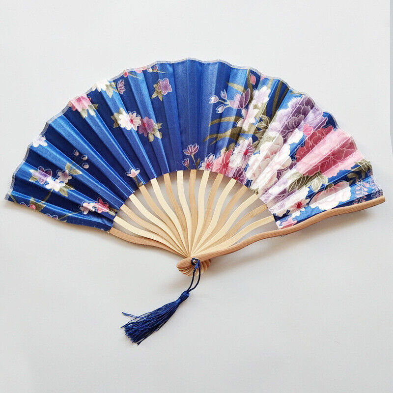 Hand Held Fans Chinese Style Peony Silk Bamboo Folding Fan Tassel ...