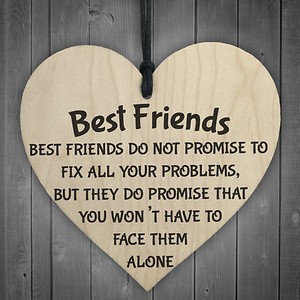 Best Friends Face Problems Together Wooden Hanging Heart Plaque ...