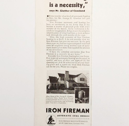 1934 Iron Fireman Automatic Coal Burner Advertisement Heat Ephemera | eBay