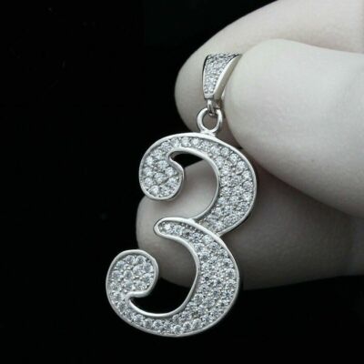 1ct Round Moissanite Custom Initial ''3'' Number Pendant 925 Sterling ...
