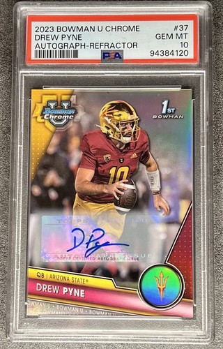 Drew Pyne 2023 Bowman Chrome Prospect Refractor Auto 406/499 PSA 10 GEM ...