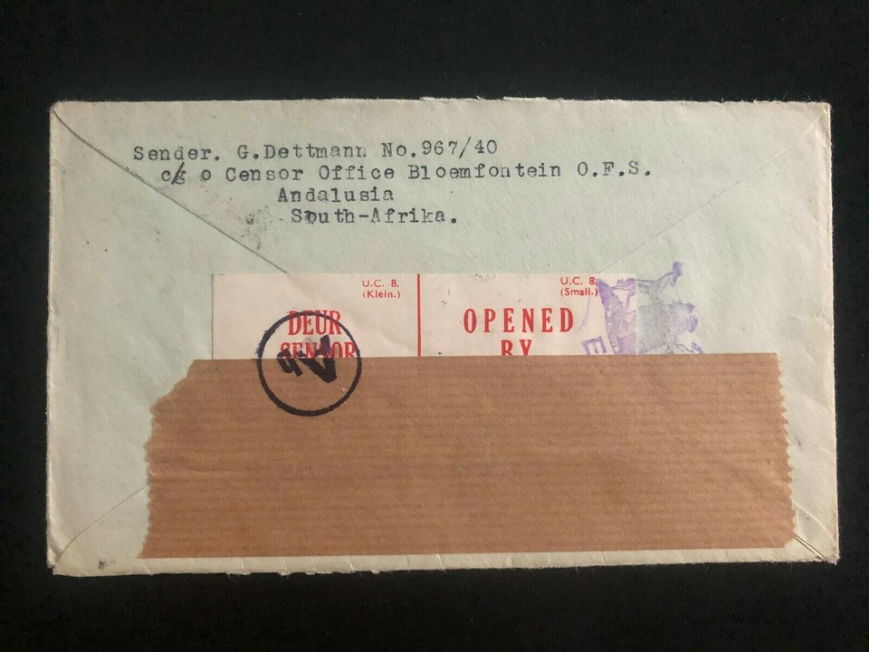 1943 Andalusia South Africa Internment Camp POW Cover to Leipzig ...