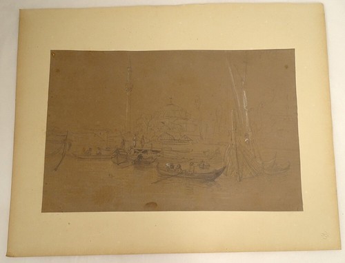 Drawing Théodore Gudin Boats Mosque Tophane Constantinople Turkey 1839 ...