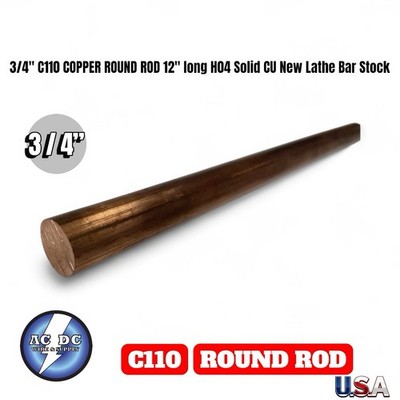 3/4" C110 COPPER ROUND ROD 12" long H04 Solid CU New Lathe Bar Stock | eBay