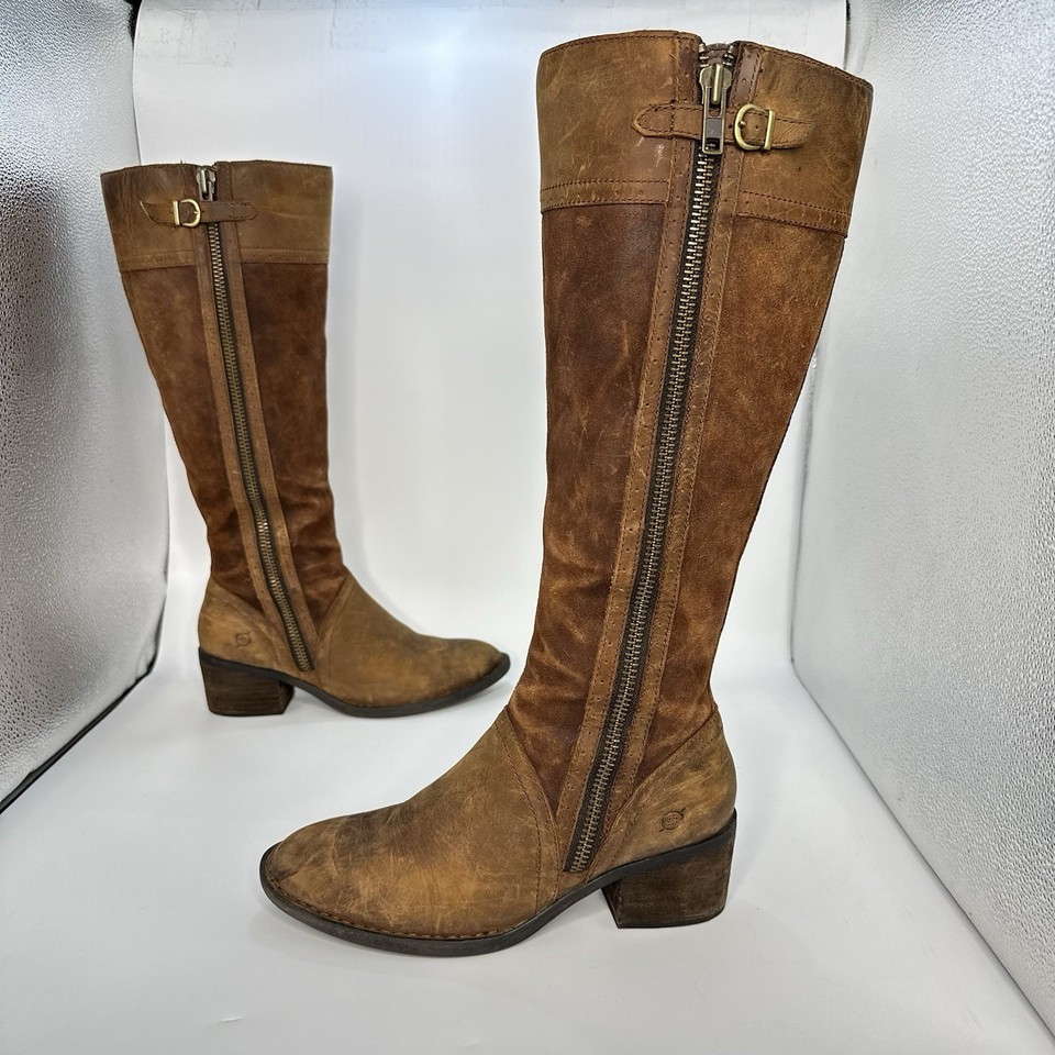 Born-Poly Size 8 M Women's Rust Brown Leather Double Zip Tall Riding ...