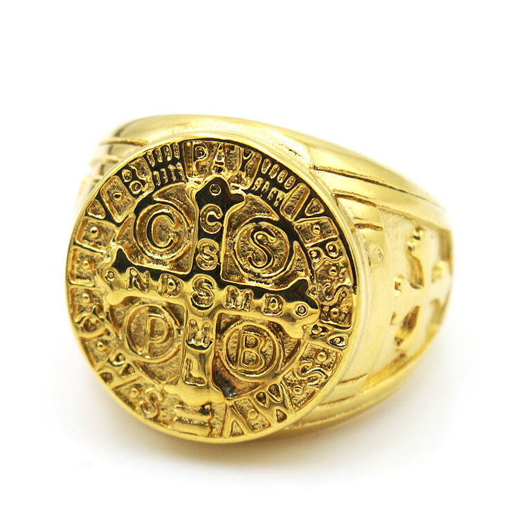 Vintage Saint Benedict CSPB Cross Ring Stainless Steel Men's Biker ...