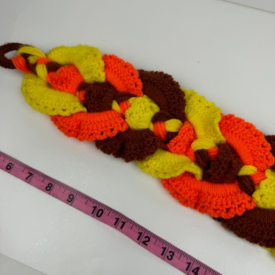 Vtg Crochet Yarn Door Wall Hanging Holiday Thanksgiving Fall Orange ...