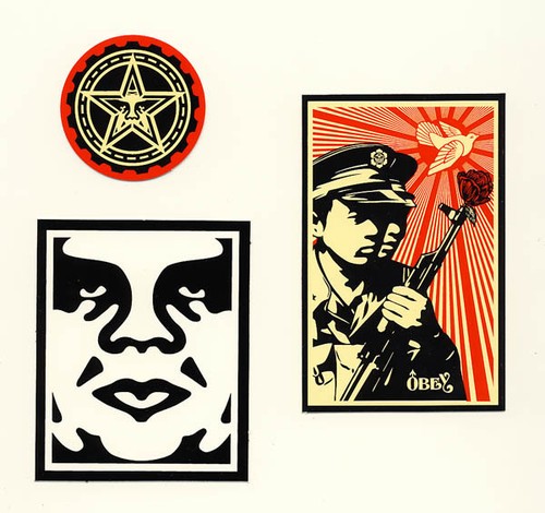 OBEY GIANT Shepard Fairey 3 STICKER LOT Set #6 BRAND NEW Soldier Gun ...
