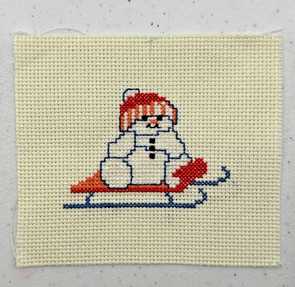 Cross Stitch Whimsical Snowman Riding On His Sled Winter Holiday ...