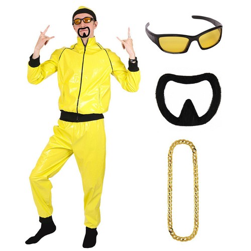 MENS 90'S RAPPER COSTUME YELLOW TRACKSUIT GANGSTER NOVELTY ADULTS FANCY ...