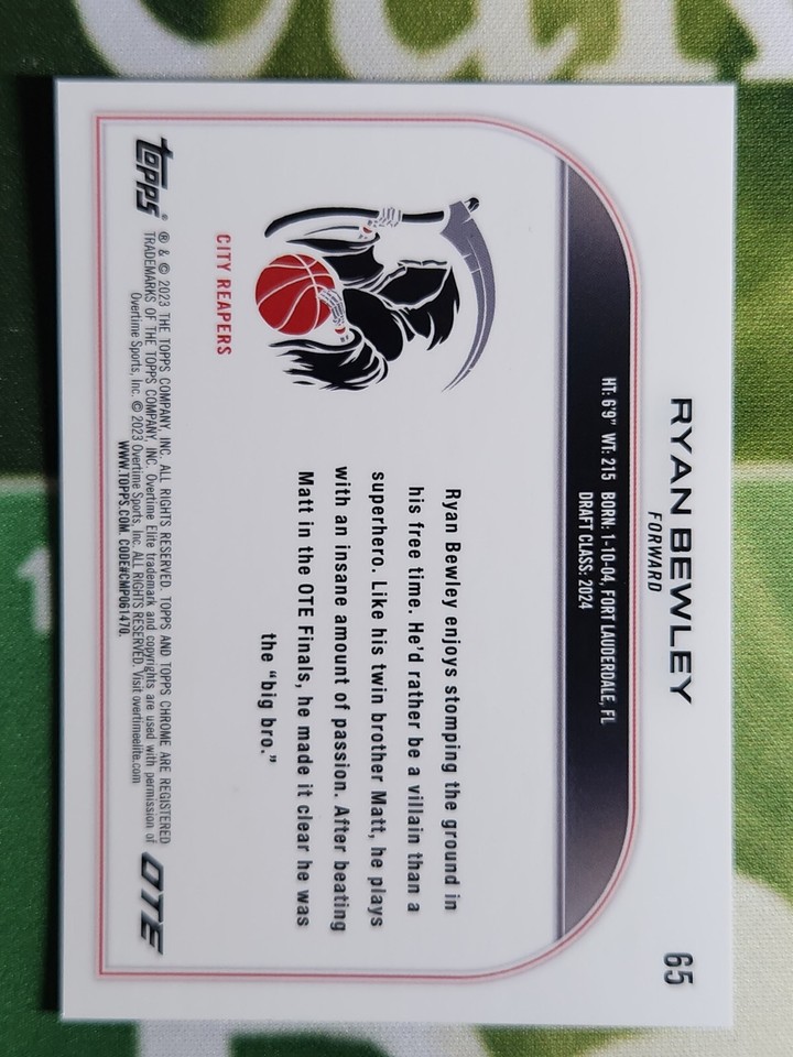 Ryan Bewley 2022-23 Topps Chrome OTE Sapphire Edition GREEN /75 Card ...