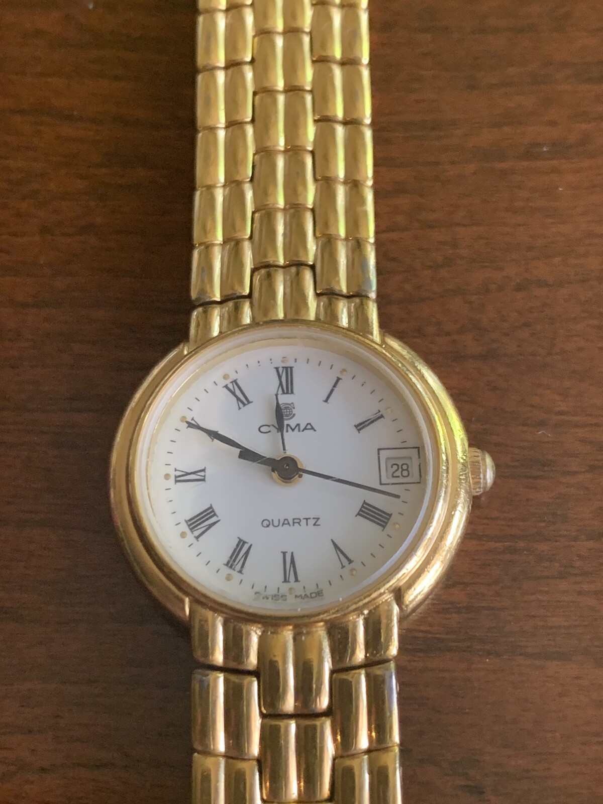 Ladies GP/SS White Roman Dial Cyma Swiss Quartz Watch, Date | eBay