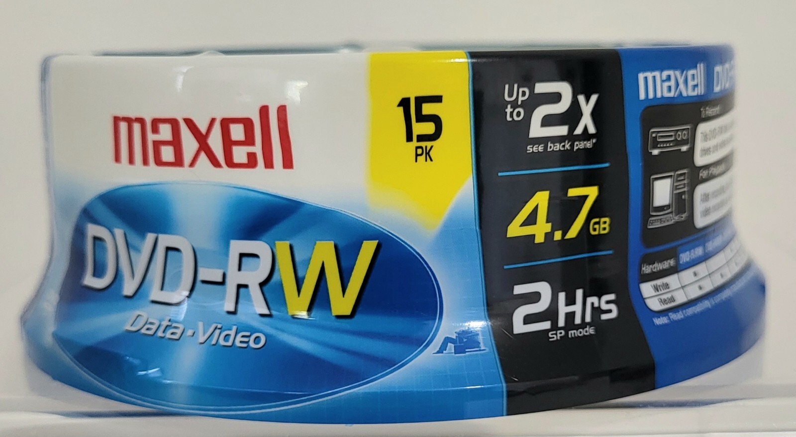 Maxell DVD-RW DVD Rewritable DVD Discs 4.7GB 2X 120 Min Spindle 15 pk ...