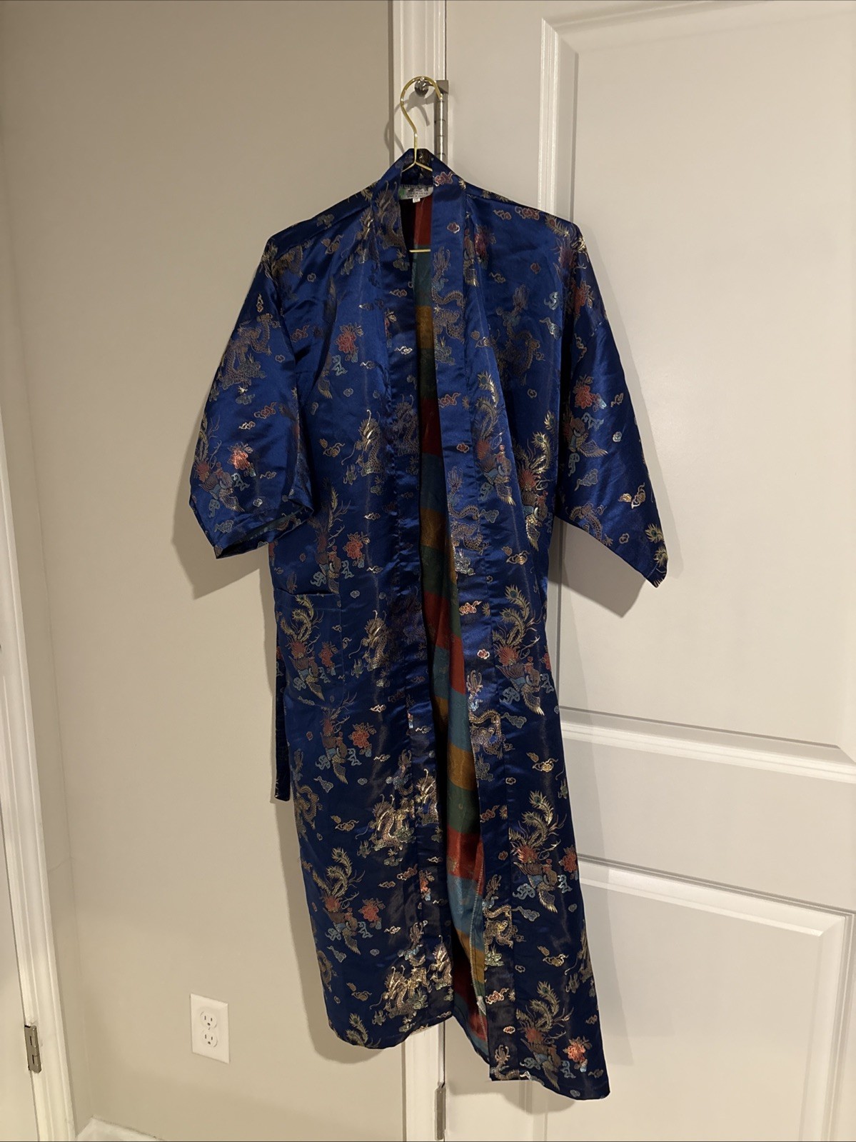 Vintage Blue Satin Dragon Kimono Robe – Embroidered A… - Gem