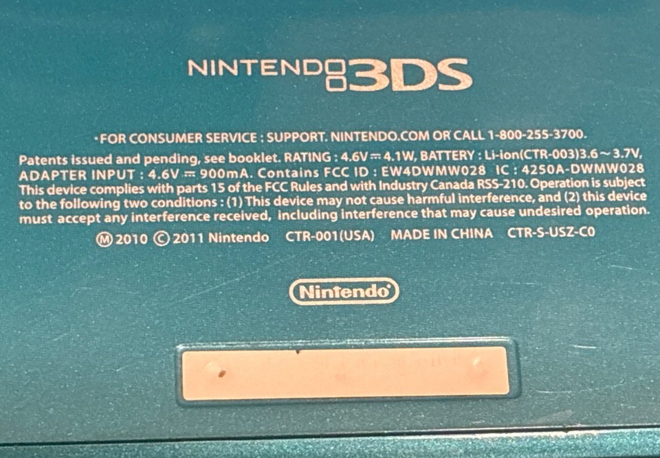 Nintendo 3DS Handheld System Console Aqua Blue Teal Model CTR-001 ...