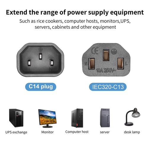 IEC 320 Male C14 to 90 Degree Down Right Angled C13 Power Extension ...