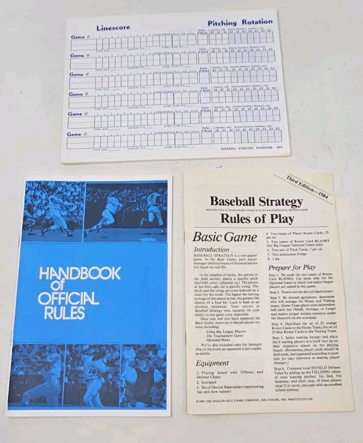 Sports Illustrated Baseball Strategy Game Avalon Hill 1984. Reggie ...