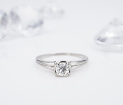 Vintage 18k White Gold Natural Diamond OMC Engagement Ring Size 6.5 0 ...