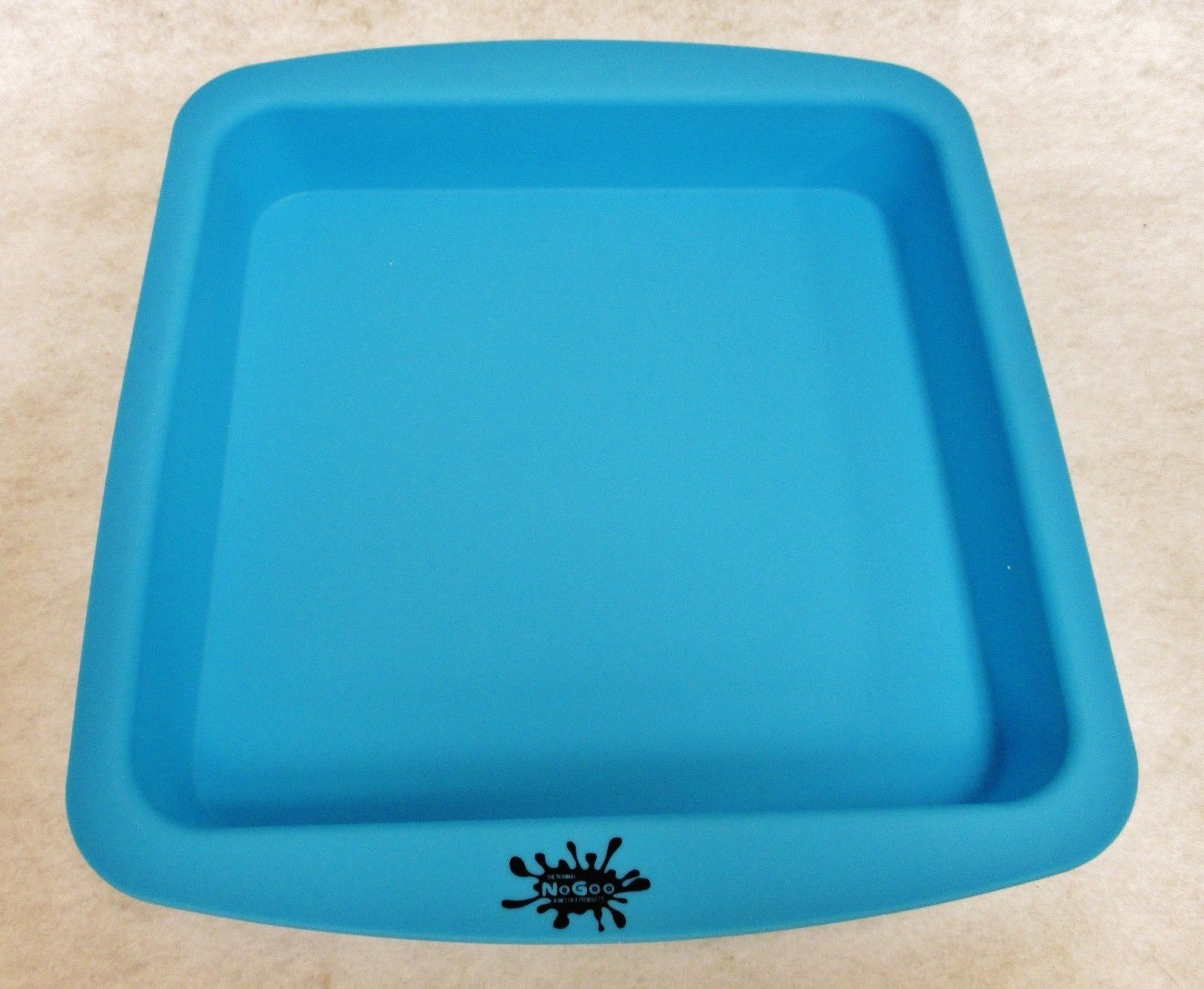 NEW Blue NoGoo Deep Square Dish Pan 8" NonStick Silicone Container Free ...